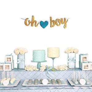 Oh Boy Glitter Banner - Baby Shower Decorations for Boy - Gender Reveal Party Garland