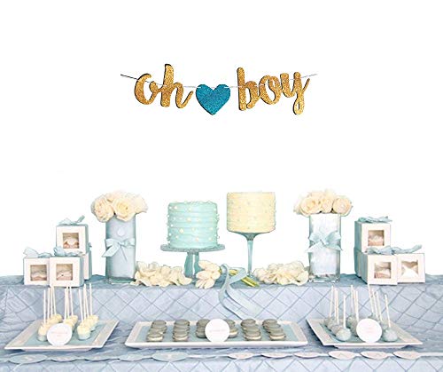 Oh Boy Glitter Banner - Baby Shower Decorations for Boy - Gender Reveal Party Garland