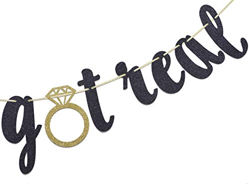 Shit Just Got Real Gold Glitter Bunting Banner for Funny Wedding, Engagement, Bachelorette,Pregnancy Announcement,Bar Sign (Black & Gold)