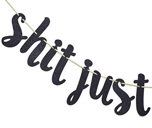 Shit Just Got Real Gold Glitter Bunting Banner for Funny Wedding, Engagement, Bachelorette,Pregnancy Announcement,Bar Sign (Black & Gold)