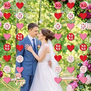 Valentines Day Decorations, 2Pcs Red and Pink Heart Banner 6M/19.6Ft Heart Bunting and Circle Dots Garland Paper Heart Bunting Banner with Love and XO for Valentines Anniversary Wedding Birthday