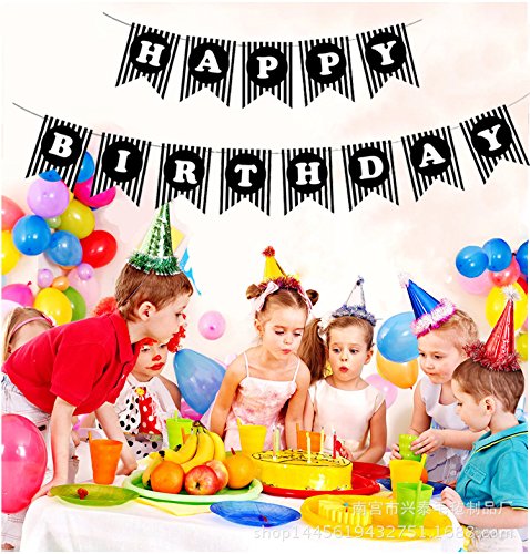 Black Happy Birthday Banner Flag Party Decorations