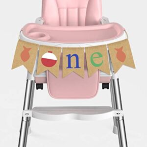 Fishing Theme ONE Highchair Banner Boy Girl 1st Birthday Party Jute Burlap High Chair Garland Decoration