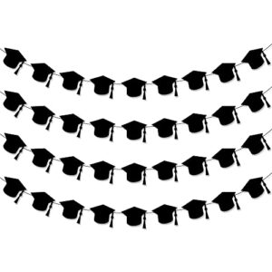 felt, black graduation cap garland – 4 strings, no diy | graduation garland, graduation 2023 decorations | graduation banner for black graduation party decorations 2023 | graduation cap decorations