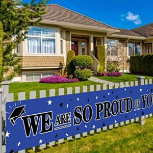 Large We are So Proud of You Banner, 2023 Graduation Party Supplies Decorations, 2023 Congratulations Banner, Congrats Banner, Graduation Decoration Blue and Black, Outdoor Indoor (9.8 x 1.6 feet)