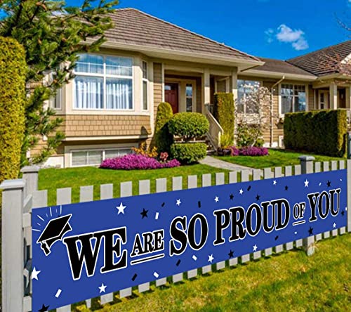 Large We are So Proud of You Banner, 2023 Graduation Party Supplies Decorations, 2023 Congratulations Banner, Congrats Banner, Graduation Decoration Blue and Black, Outdoor Indoor (9.8 x 1.6 feet)