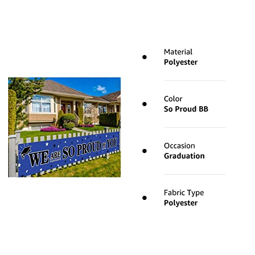 Large We are So Proud of You Banner, 2023 Graduation Party Supplies Decorations, 2023 Congratulations Banner, Congrats Banner, Graduation Decoration Blue and Black, Outdoor Indoor (9.8 x 1.6 feet)