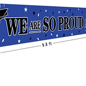 Large We are So Proud of You Banner, 2023 Graduation Party Supplies Decorations, 2023 Congratulations Banner, Congrats Banner, Graduation Decoration Blue and Black, Outdoor Indoor (9.8 x 1.6 feet)