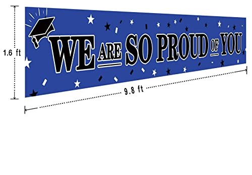 Large We are So Proud of You Banner, 2023 Graduation Party Supplies Decorations, 2023 Congratulations Banner, Congrats Banner, Graduation Decoration Blue and Black, Outdoor Indoor (9.8 x 1.6 feet)