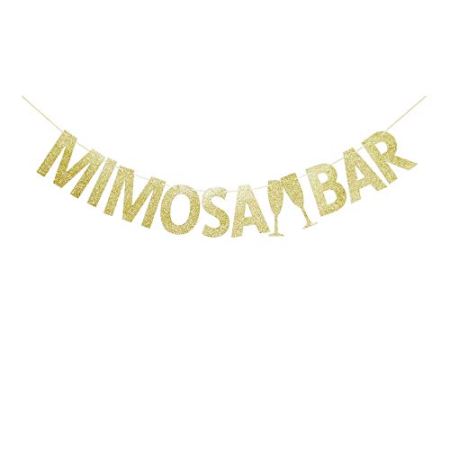 Mimosa Bar Banner, Gold Glitter Sign Garland for Bridal Shower - Baby Shower - Wedding Bachelorette Engagement - Graduation - Birthday Party Decoration