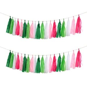 mefuny 25pcs diy tissue garland hawaiian summer party tropical flamingo theme party decor,hot pink green banner perfect for baby shower bridal shower birthday party decorations