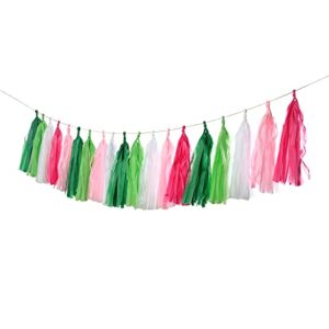 Mefuny 25PCS DIY Tissue Garland Hawaiian Summer Party Tropical Flamingo Theme Party Decor,Hot Pink Green Banner Perfect for Baby Shower Bridal Shower Birthday Party Decorations