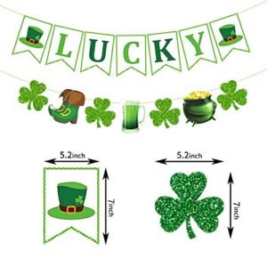 St Patricks Day Decorations Shamrock Banner Garland 3Pcs, Clover Glittery Garland Lucky Banner Set Irish Party Supplies Hanging Garland Decor Green for St Patricks Day for Party Home Store