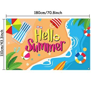 Beach Backdrop Decorations Hawaiian Pool Party Banner Pool Surfboard Background for Birthday Summer Hawaiian Themed Party Supplies Favors