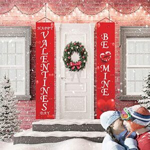 valentine’s day porch sign, outdoor valentines day red banner decorations front door banner hanging garland for wedding anniversary holiday home indoor outdoor porch wall valentine’s day decor (2pcs)