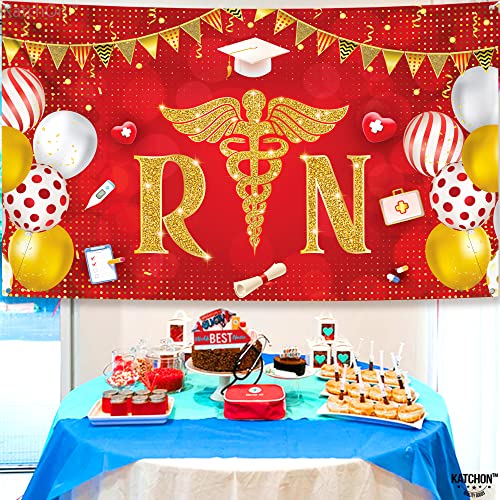 Large RN Banner for Nurse Party Decorations - 72x44 Inch | Congrats Nurse Banner for Red And Gold Nursing Graduation Party Supplies | RN Graduation Party Decorations 2023, Nurse Graduation Decorations