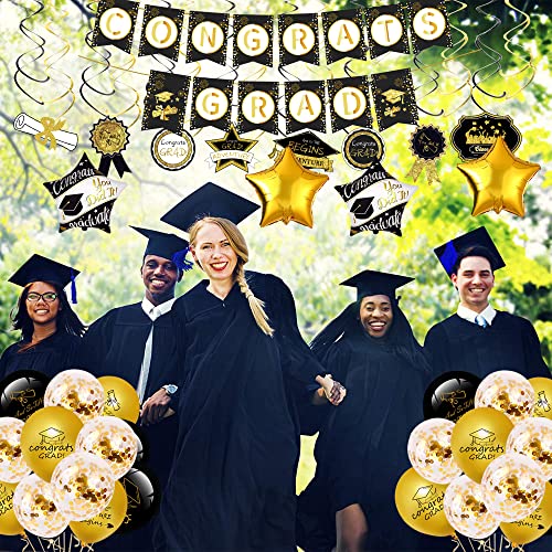 NAIWOXI Graduation Decorations Class Of 2023, Graduation Party Decorations Include Congrats Grad Banner, Hanging Swirl, Graduation Backdrop, Sash, Balloon, Foil Curtain, Tassel For Grad Party Supplies