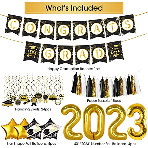 NAIWOXI Graduation Decorations Class Of 2023, Graduation Party Decorations Include Congrats Grad Banner, Hanging Swirl, Graduation Backdrop, Sash, Balloon, Foil Curtain, Tassel For Grad Party Supplies