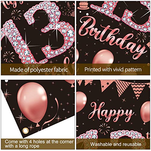 Lnlofen 13th Birthday Door Banner Decorations for Girls, Large 13 Year Old Birthday Party Door Cover Backdrop Supplies, Rose Gold Happy 13th Birthday Poster Sign