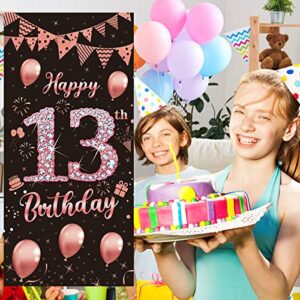 Lnlofen 13th Birthday Door Banner Decorations for Girls, Large 13 Year Old Birthday Party Door Cover Backdrop Supplies, Rose Gold Happy 13th Birthday Poster Sign