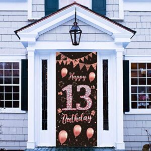 Lnlofen 13th Birthday Door Banner Decorations for Girls, Large 13 Year Old Birthday Party Door Cover Backdrop Supplies, Rose Gold Happy 13th Birthday Poster Sign