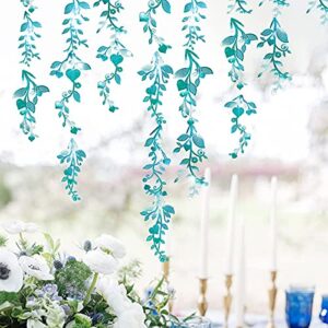 24 pcs Teal Blue Leaf Decorations for Spring Party Garland Hanging Leaves Greenery Vines Banner Backdrop Wall Decals for Birthday Anniversary Wedding Bridal Baby Shower Engagement