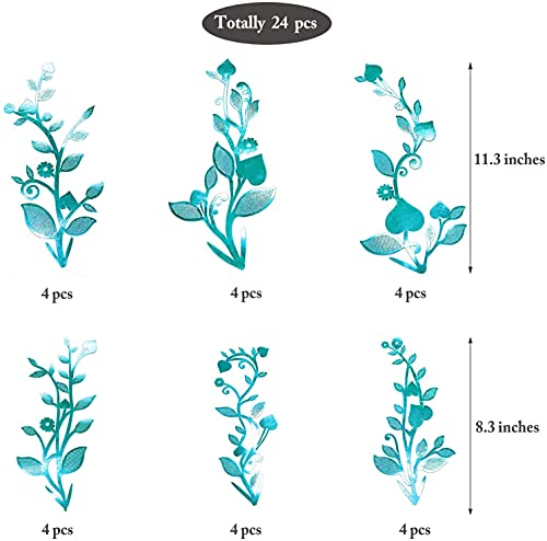 24 pcs Teal Blue Leaf Decorations for Spring Party Garland Hanging Leaves Greenery Vines Banner Backdrop Wall Decals for Birthday Anniversary Wedding Bridal Baby Shower Engagement