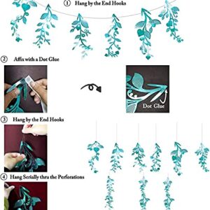 24 pcs Teal Blue Leaf Decorations for Spring Party Garland Hanging Leaves Greenery Vines Banner Backdrop Wall Decals for Birthday Anniversary Wedding Bridal Baby Shower Engagement