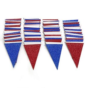 Decor365 Red Blue Silver/White National Day Patriotic Triangle Flag Banner Fourth/4th of July USA American Independence Day Celebration Party Garland Hanging Decoration for Birthday/Baby Shower