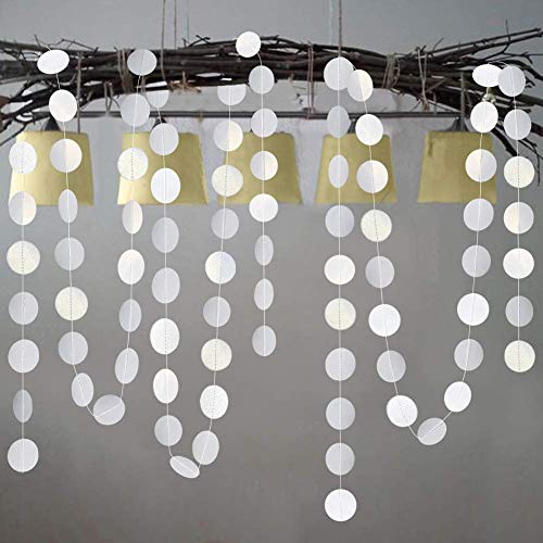 Cheerland Pearl White Circle Dots Garland for Wedding Party Decorations Winter Wonderland Hanging Circle Streamers Dot Backdrop Backdrop Banner Decor for Bday Birthday Baby Shower Bachelorette