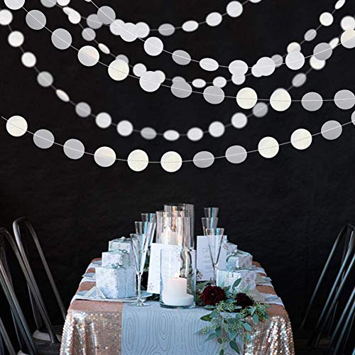 Cheerland Pearl White Circle Dots Garland for Wedding Party Decorations Winter Wonderland Hanging Circle Streamers Dot Backdrop Backdrop Banner Decor for Bday Birthday Baby Shower Bachelorette