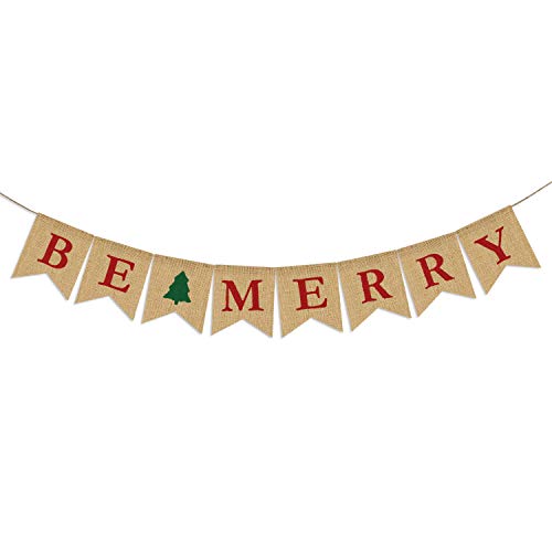 Partyprops Be Merry Burlap Banner | Christmas Burlap Banner | Christmas Tree Garland | Holiday Bunting | Home Garden Indoor Outdoor Banner | Natural Burlap Banner | Christmas Decor Decorations