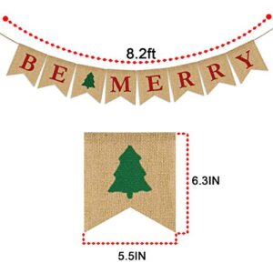 Partyprops Be Merry Burlap Banner | Christmas Burlap Banner | Christmas Tree Garland | Holiday Bunting | Home Garden Indoor Outdoor Banner | Natural Burlap Banner | Christmas Decor Decorations