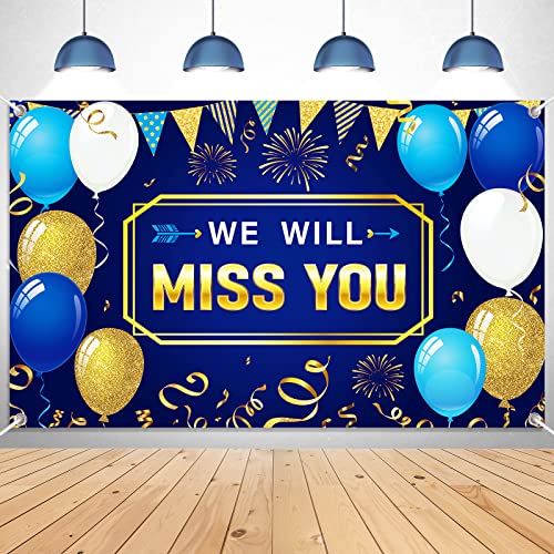 We Will Miss You Party Decorations Going Away Party Supplies Farewell Backdrop Retirement Decorations Goodbye Banner Anniversary Good Luck Banner for Coworker 6 x 4FT - Blue