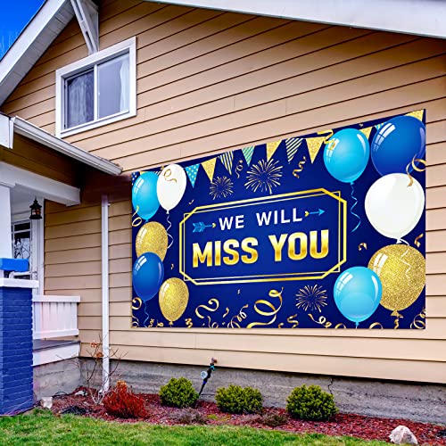 We Will Miss You Party Decorations Going Away Party Supplies Farewell Backdrop Retirement Decorations Goodbye Banner Anniversary Good Luck Banner for Coworker 6 x 4FT - Blue