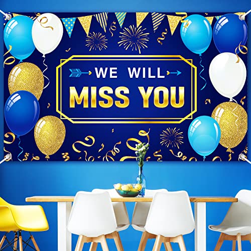 We Will Miss You Party Decorations Going Away Party Supplies Farewell Backdrop Retirement Decorations Goodbye Banner Anniversary Good Luck Banner for Coworker 6 x 4FT - Blue