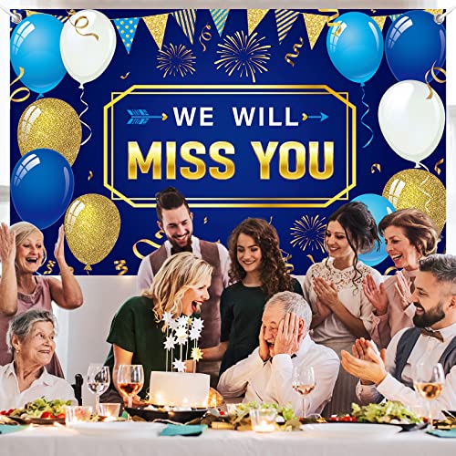 We Will Miss You Party Decorations Going Away Party Supplies Farewell Backdrop Retirement Decorations Goodbye Banner Anniversary Good Luck Banner for Coworker 6 x 4FT - Blue