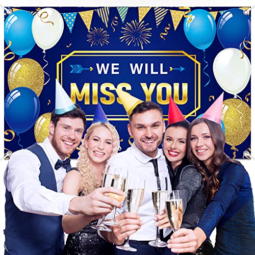 We Will Miss You Party Decorations Going Away Party Supplies Farewell Backdrop Retirement Decorations Goodbye Banner Anniversary Good Luck Banner for Coworker 6 x 4FT - Blue