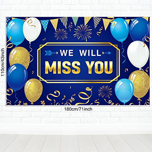 We Will Miss You Party Decorations Going Away Party Supplies Farewell Backdrop Retirement Decorations Goodbye Banner Anniversary Good Luck Banner for Coworker 6 x 4FT - Blue