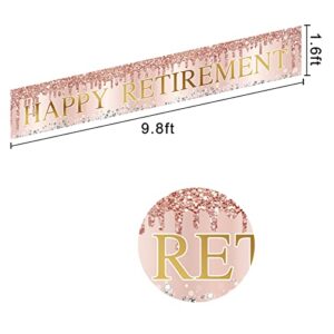 Pink Rose Gold Happy Retirement Banner Decorations for Women, Large Retirement Yard Banner Sign Party Supplies, Retired Theme Party Photo Booth Props Decor Outdoor Indoor (9.8x1.6ft)