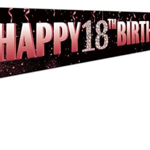 Large Happy 18th Birthday Yard Sign Banner, 18 Years Old Birthday Sign, 18th Birthday Party Supplies Decorations, 18th Birthday Black Pink Rose Gold Decorations (9.8 x 1.6 ft)