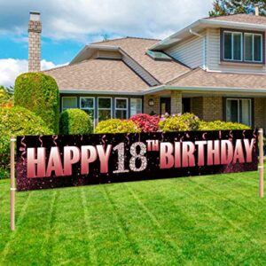 Large Happy 18th Birthday Yard Sign Banner, 18 Years Old Birthday Sign, 18th Birthday Party Supplies Decorations, 18th Birthday Black Pink Rose Gold Decorations (9.8 x 1.6 ft)