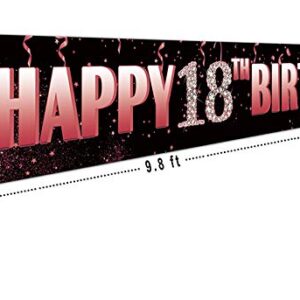 Large Happy 18th Birthday Yard Sign Banner, 18 Years Old Birthday Sign, 18th Birthday Party Supplies Decorations, 18th Birthday Black Pink Rose Gold Decorations (9.8 x 1.6 ft)