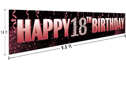 Large Happy 18th Birthday Yard Sign Banner, 18 Years Old Birthday Sign, 18th Birthday Party Supplies Decorations, 18th Birthday Black Pink Rose Gold Decorations (9.8 x 1.6 ft)