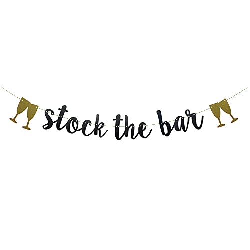 Stock The Bar Banner,Pre-Strung, Black Glitter Paper Party Decorations for Bachelorette / Bridal / Wedding / Birthday party Supplies Letters Black Betteryanzi