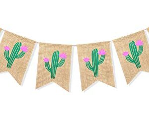 Uniwish Cactus Burlap Banner Garland Summer Hawaiian Green Theme Baby Shower Birthday Party Decorations Mexican Fiesta Festival Décor