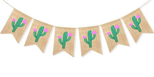 Uniwish Cactus Burlap Banner Garland Summer Hawaiian Green Theme Baby Shower Birthday Party Decorations Mexican Fiesta Festival Décor