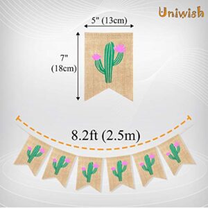 Uniwish Cactus Burlap Banner Garland Summer Hawaiian Green Theme Baby Shower Birthday Party Decorations Mexican Fiesta Festival Décor