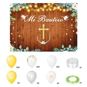 Gold and White Mi Bautizo Decorations Bautizo Balloon Garland Kit and Backdrop Banner for Bautizo Baby Shower Party First Communion and Confirmation Decoration Christening Event