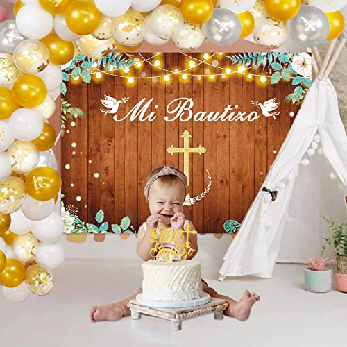 Gold and White Mi Bautizo Decorations Bautizo Balloon Garland Kit and Backdrop Banner for Bautizo Baby Shower Party First Communion and Confirmation Decoration Christening Event